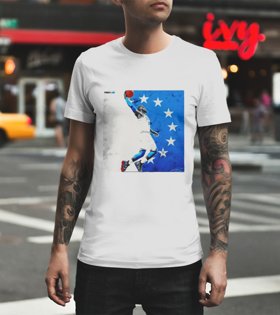 LeBron James Philadelphia 76ers Finish Line Stars Basketball Dunk T-Shirt