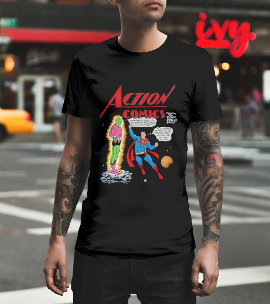 Action Comics Superman I Dare You To Capture Me Super Duel In Space T-Shirt