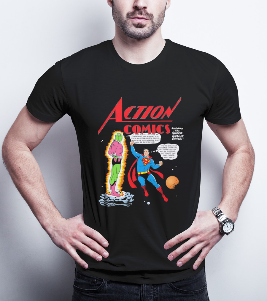Action Comics Superman I Dare You To Capture Me Super Duel In Space T-Shirt