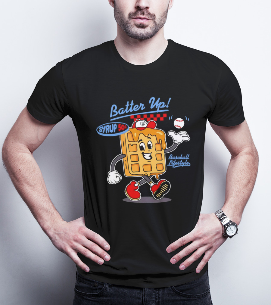 Batter Up Syrup Baseball Waffle Fun Sports Lifestyle T-Shirt