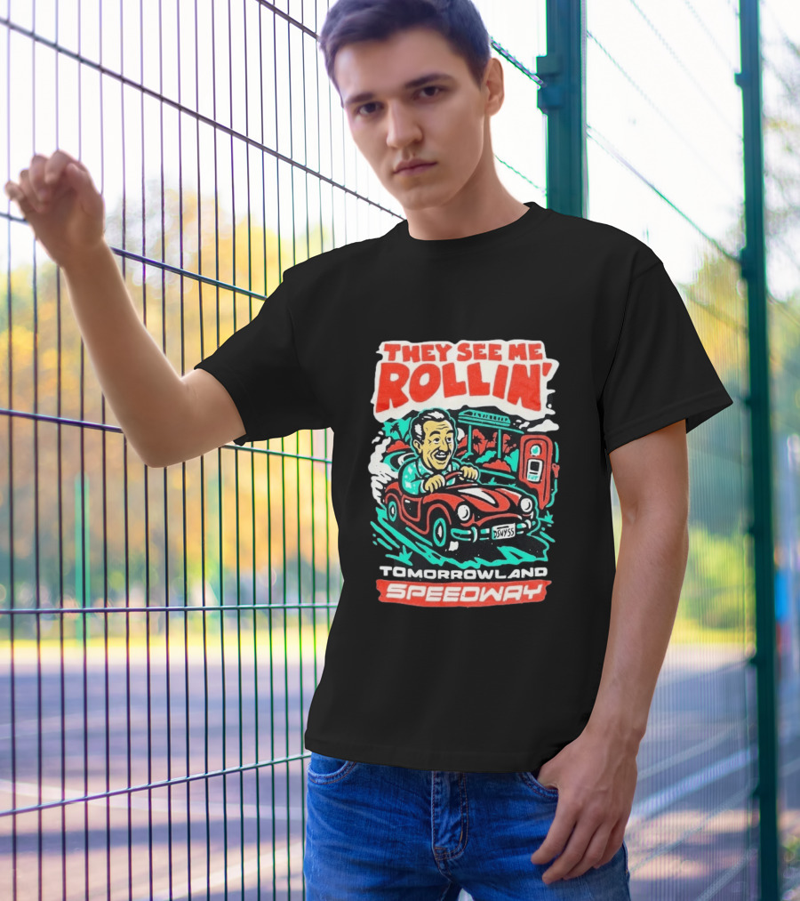They See Me Rollin Tomorrowland Speedway DSNY55 Red Car T-Shirt