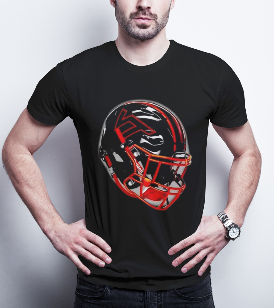 VT Hokies Black Orange Football Helmet Performance Sports Gear T-Shirt