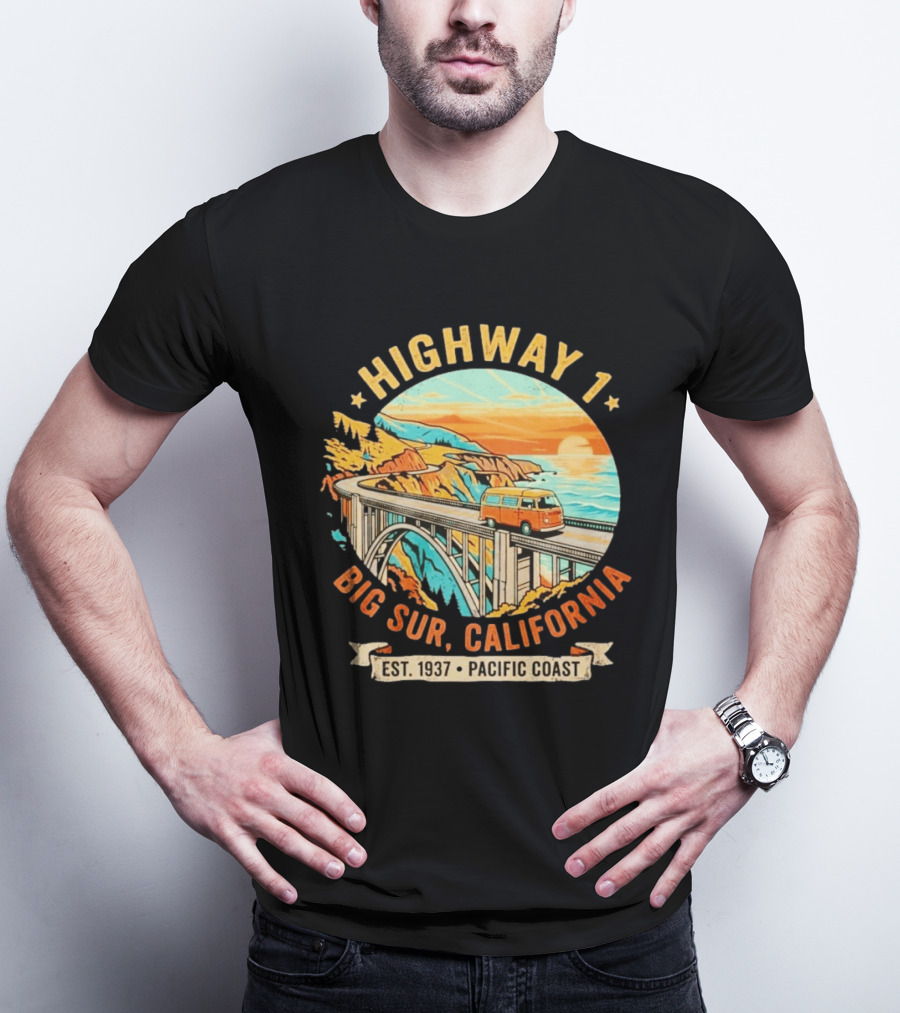 Highway 1 Big Sur California Pacific Coast Est 1937 Vintage Scenic Road Trip T-Shirt