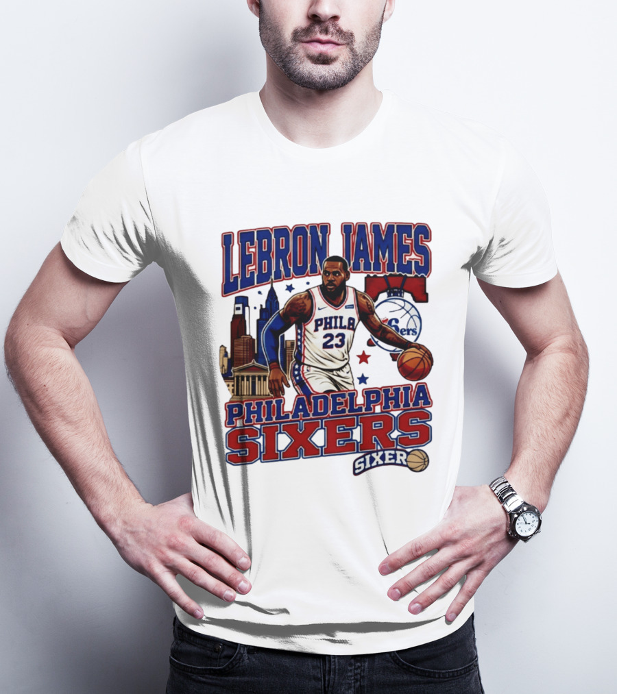 LeBron James Philadelphia Sixers No 23 Jersey Cityscape Basketball T-Shirt