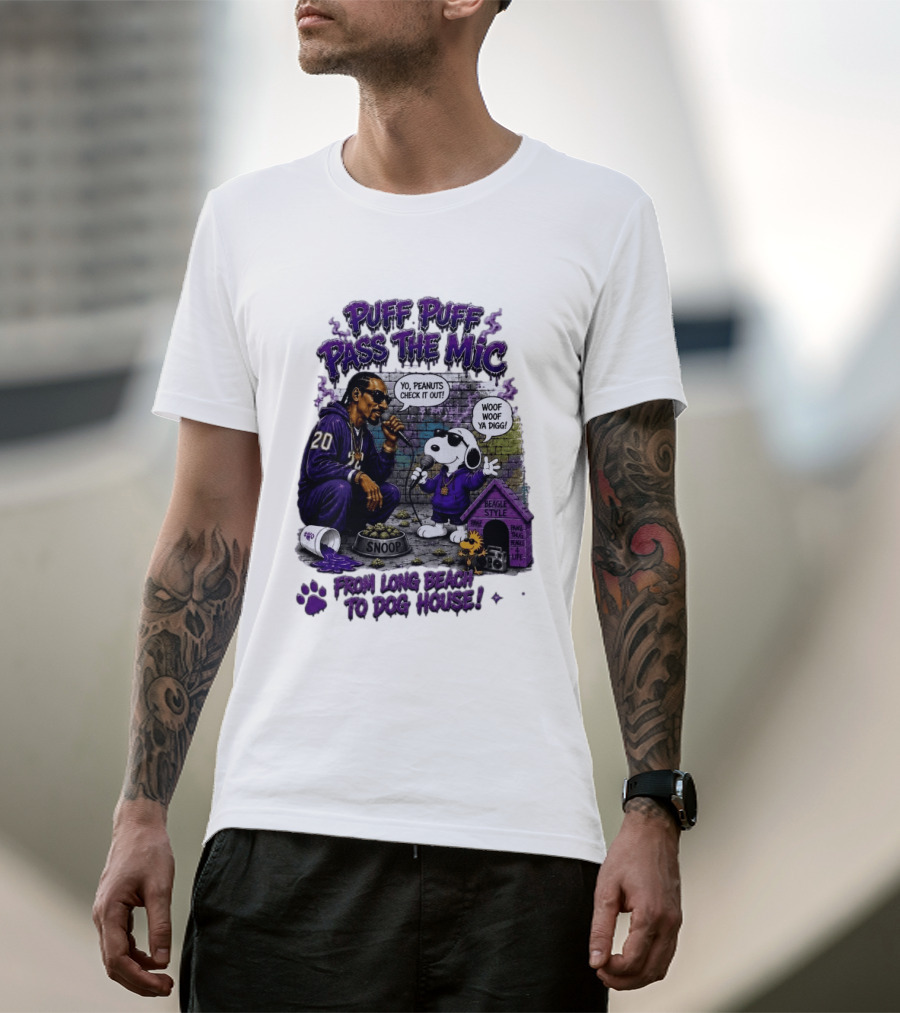 Puff Puff Pass The Mic Snoop Dogg Snoopy Collaboration From Long Beach To Dog House T-Shirt