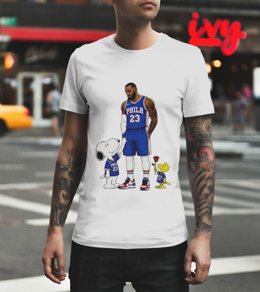 Philadelphia 76ers LeBron James With Snoopy And Woodstock 2026 T-Shirt