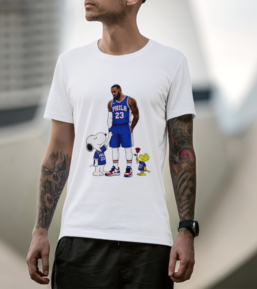 Philadelphia 76ers LeBron James With Snoopy And Woodstock 2026 T-Shirt