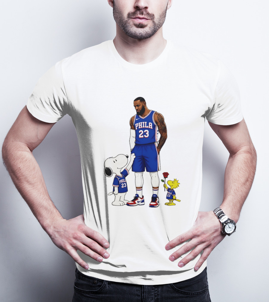 Philadelphia 76ers LeBron James With Snoopy And Woodstock 2026 T-Shirt