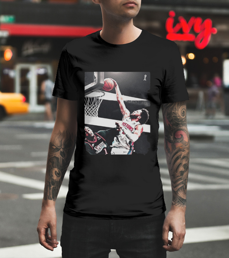 Pistons Cade Cunningham Slam Dunk Vs 76ers Andrei Drummond NBA Action T-Shirt