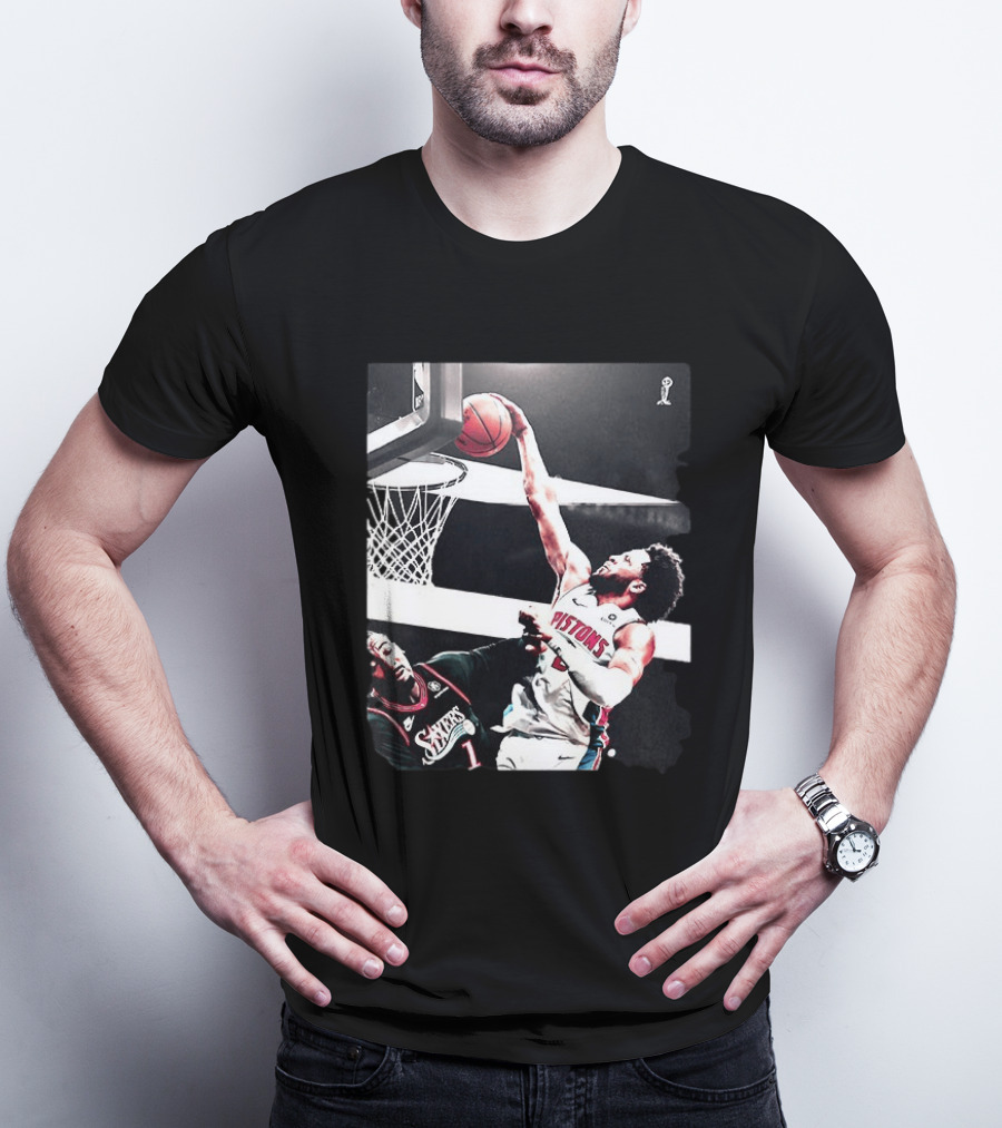 Pistons Cade Cunningham Slam Dunk Vs 76ers Andrei Drummond NBA Action T-Shirt