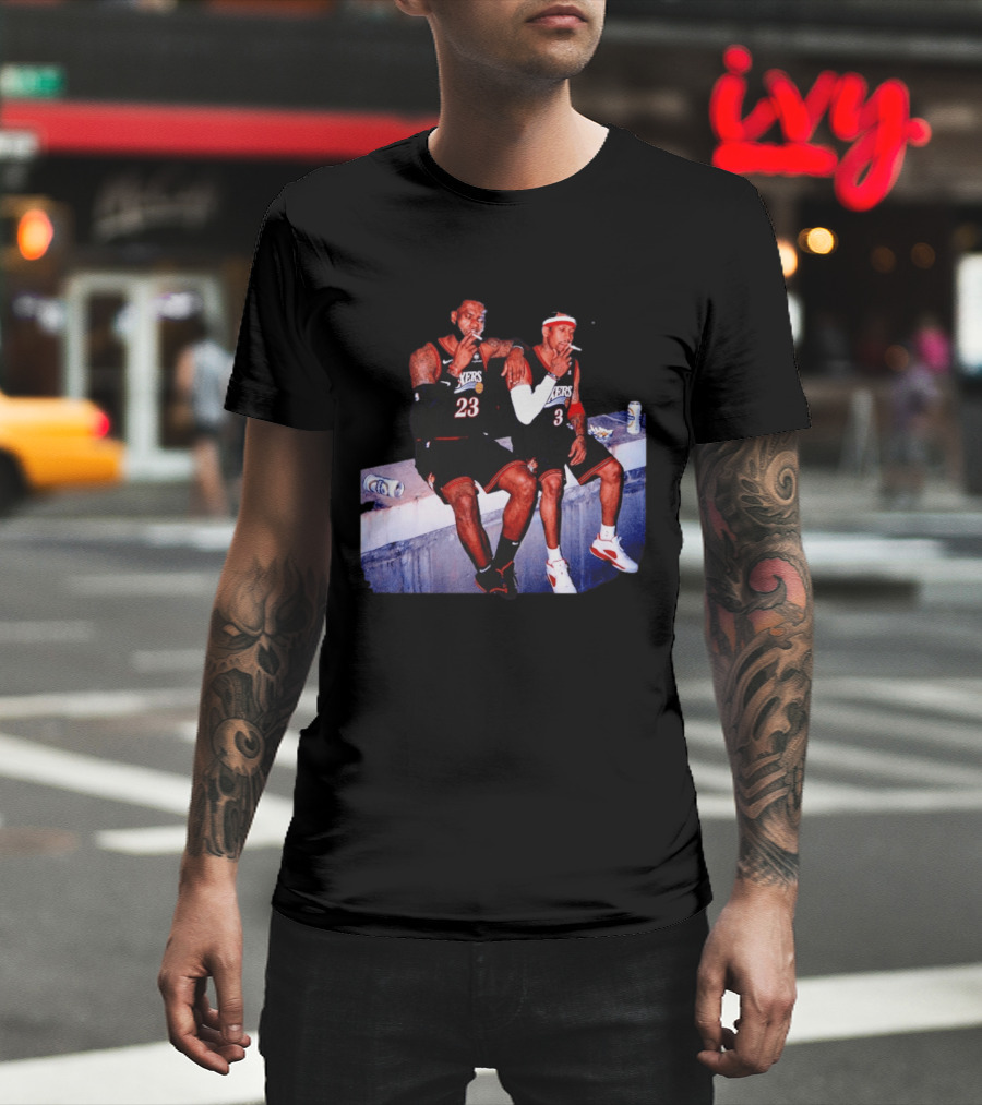 LeBron James Allen Iverson Smoking Philadelphia 76ers Skyline T-Shirt