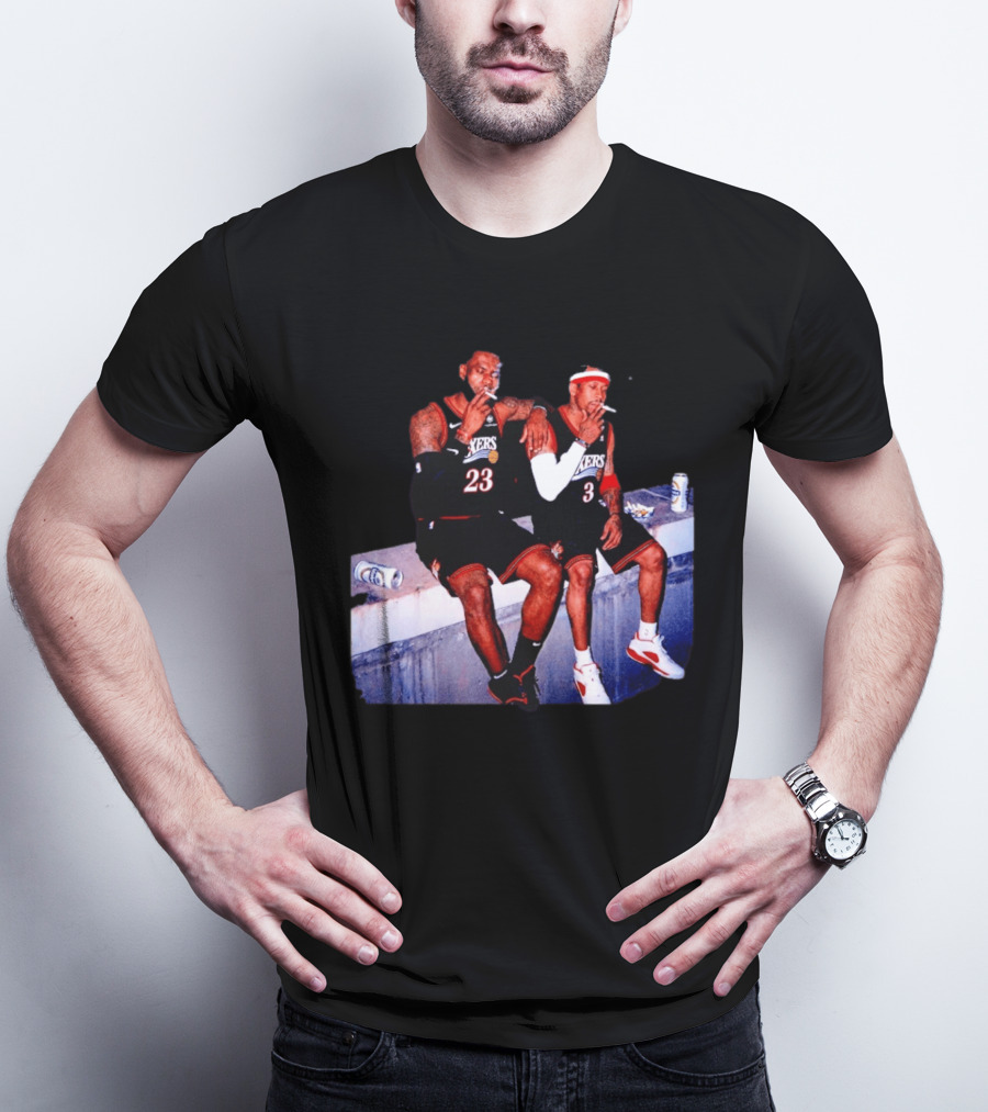 LeBron James Allen Iverson Smoking Philadelphia 76ers Skyline T-Shirt