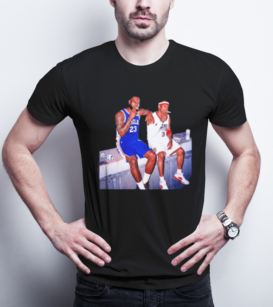 LeBron James Allen Iverson Philadelphia 76ers Smoking Scene Vintage NBA T-Shirt