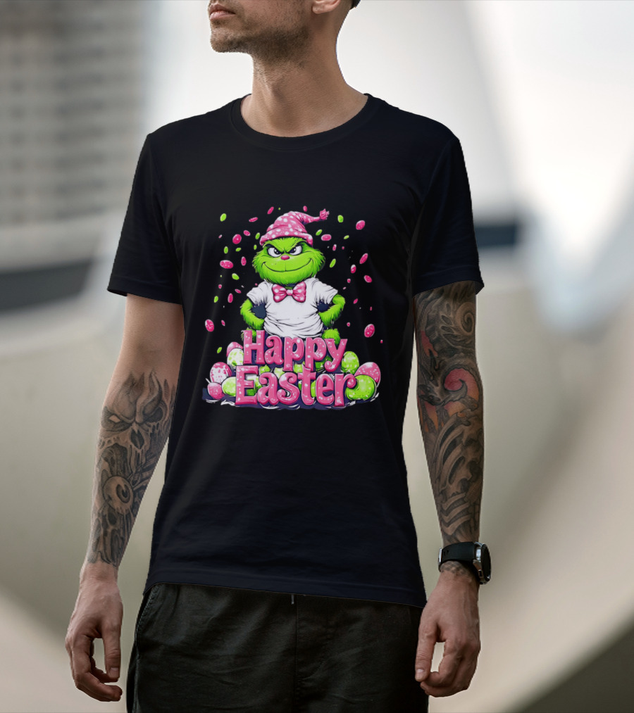 Happy Easter Grinch In Festive Hat With Colorful Eggs T-Shirt