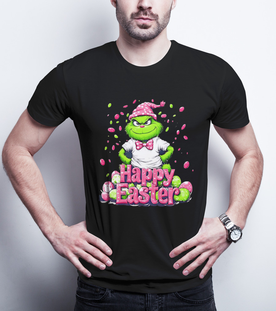 Happy Easter Grinch In Festive Hat With Colorful Eggs T-Shirt