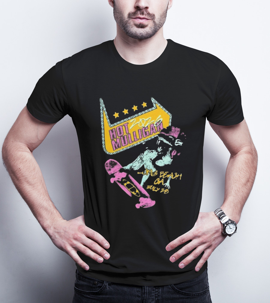 Hot Mulligan Long Beach CA 2026 Warped Tour July 25 Skateboarding Art With Stars T-Shirt