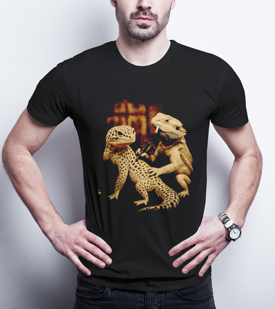Leopard Gecko Tattoo By Bearded Dragon With Spray Paint Graffiti T-Shirt