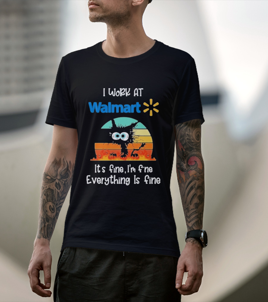 I Work At Walmart Its Fine Im Fine Everything Is Fine Emoji Wall Crack Puzzle T-Shirt