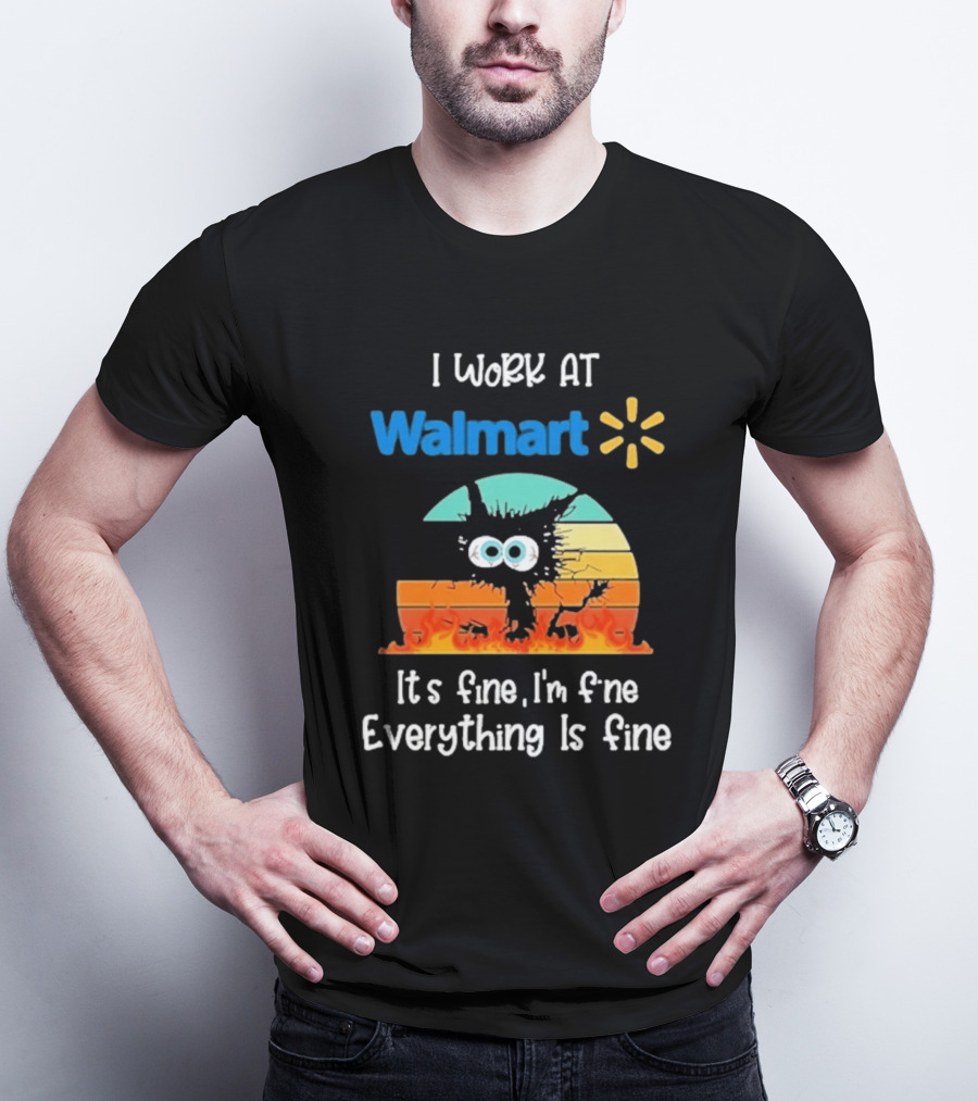 I Work At Walmart Its Fine Im Fine Everything Is Fine Emoji Wall Crack Puzzle T-Shirt