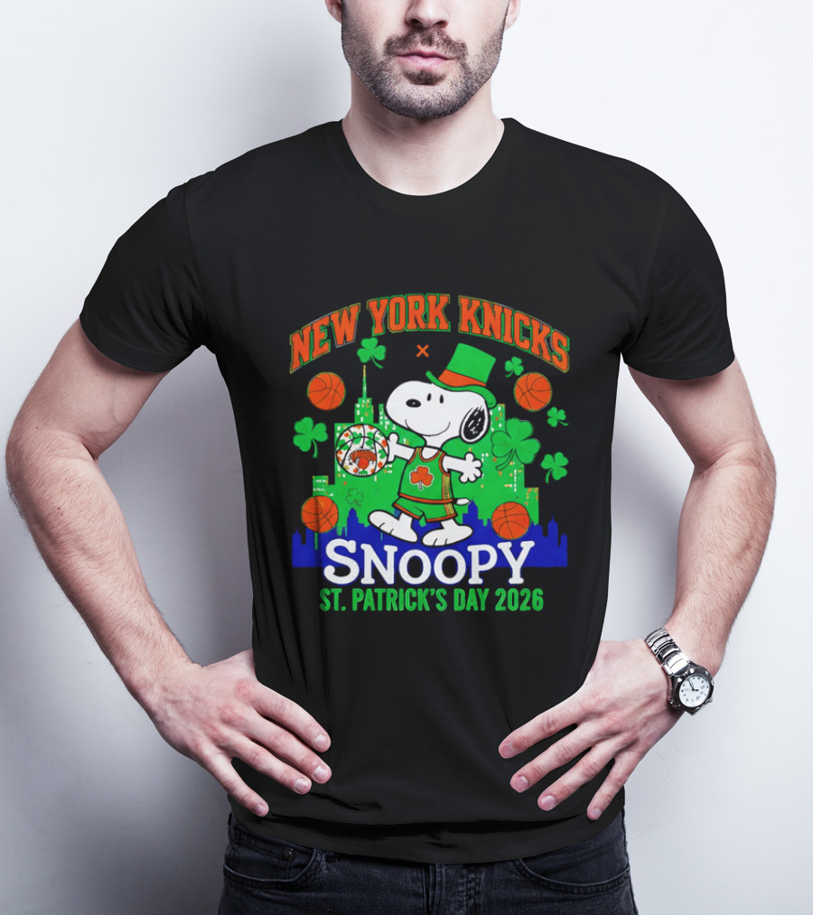 New York Knicks Snoopy St Patrick's Day 2026 Celebration T-Shirt