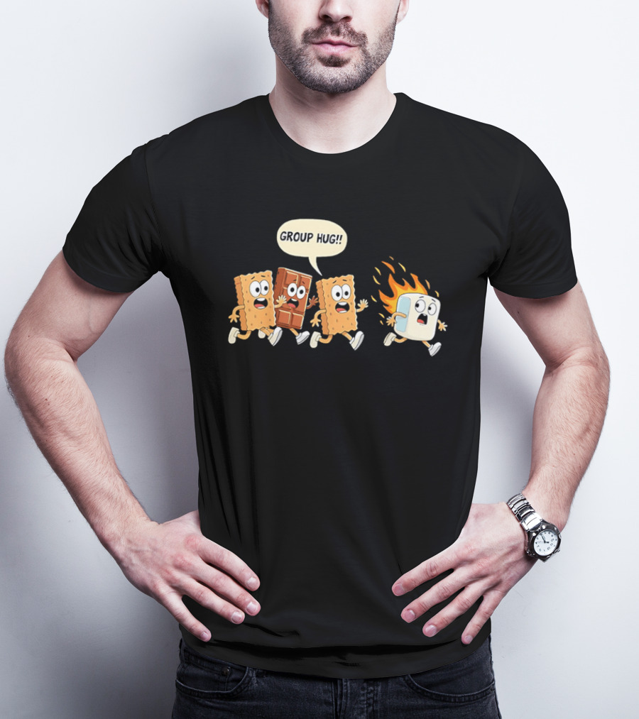 S'mores Cartoon Group Hug Chocolate Graham Cracker Marshmallow Fun T-Shirt