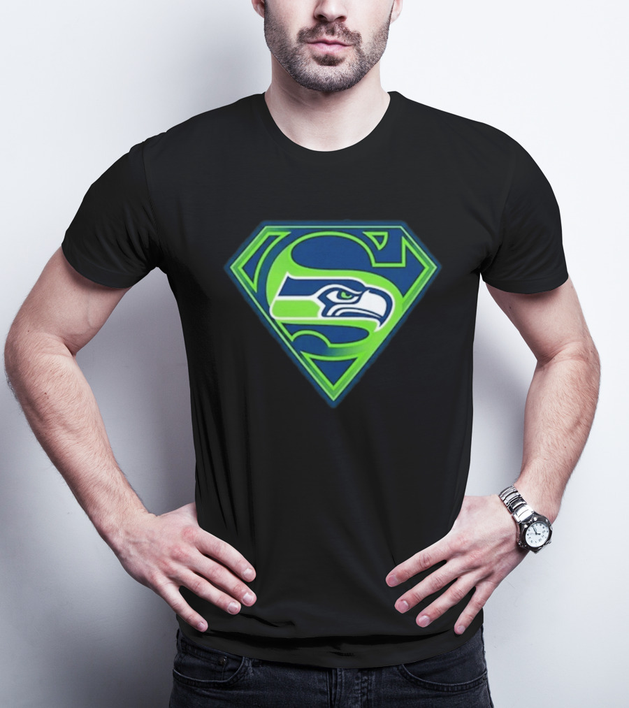 Seattle Seahawks Superman Logo S Symbol Fusion T-Shirt