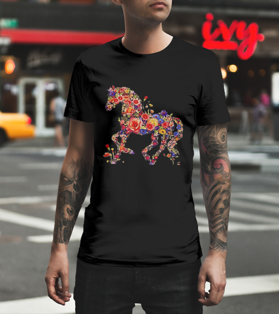 Unicorn Floral Blossoms Mythical Fantasy Animal Nature Garden Botanical T-Shirt