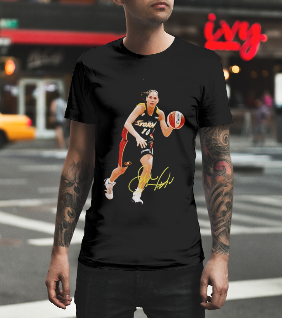 Sue Bird Autograph Seattle Storm Dribbling Basketball 10 T-Shirt