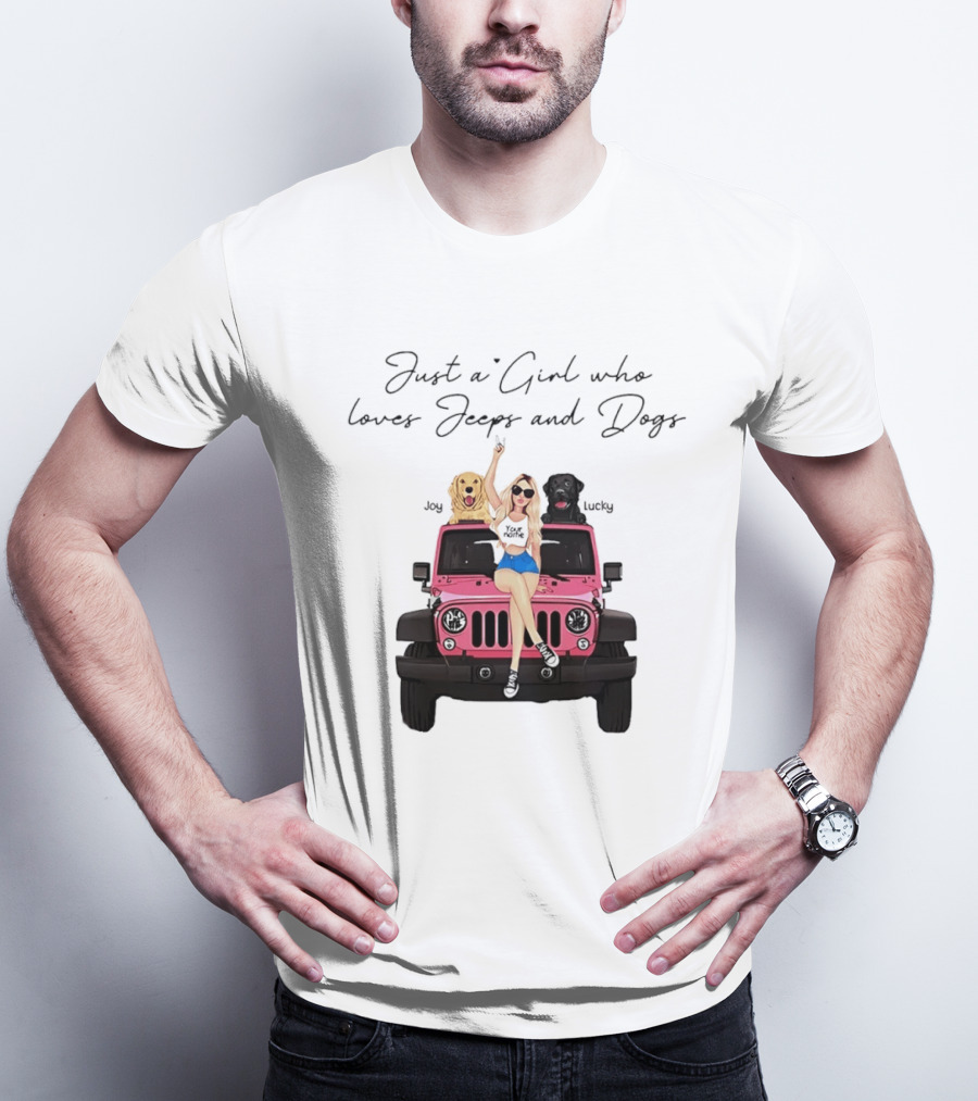 Just A Girl With Joy And Lucky Enjoying Jeeps And Dogs T-Shirt
