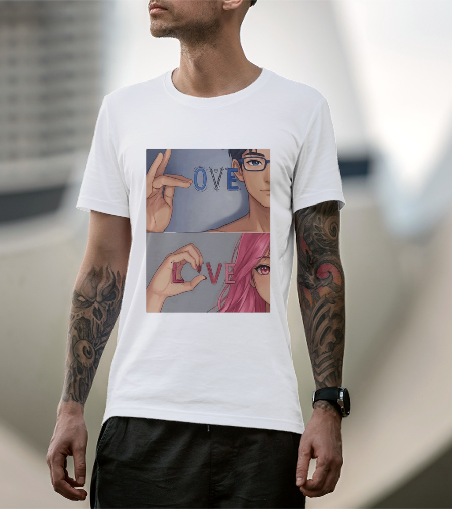 Love Love Anime Couple Hand Gesture T-Shirt