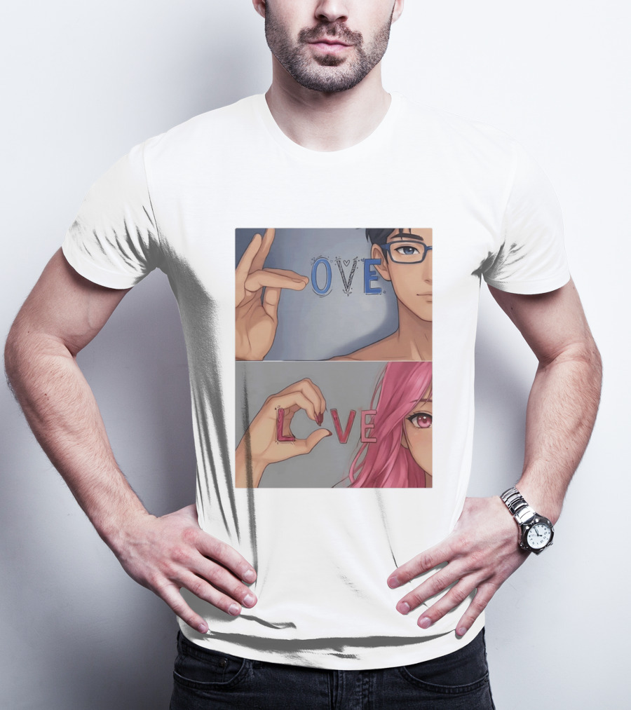 Love Love Anime Couple Hand Gesture T-Shirt