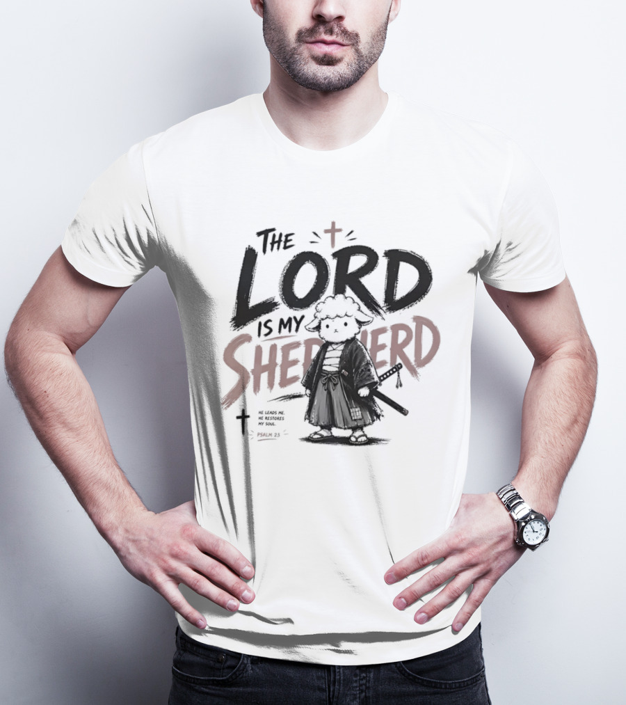 The Lord Is My Shepherd Samurai Sheep Christian Cross T-Shirt