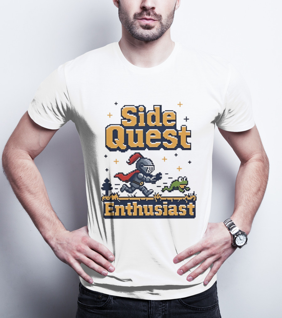 Side Quest Enthusiast Knight Chasing Frog Adventure T-Shirt
