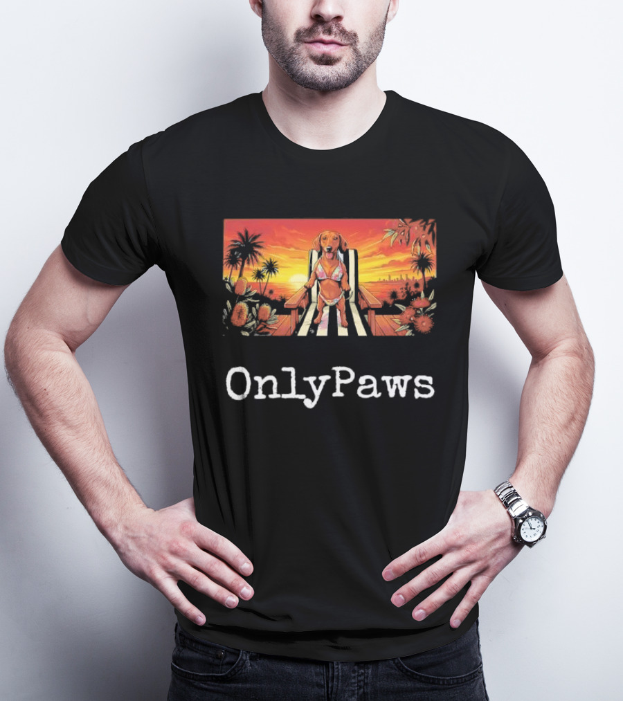 Beach Vibes Dachshund OnlyPaws Sunset Scene T-Shirt