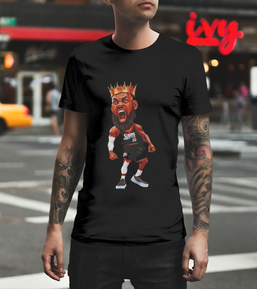 LeBron James Philadelphia 76ers King Caricature 23 Sixers T-Shirt