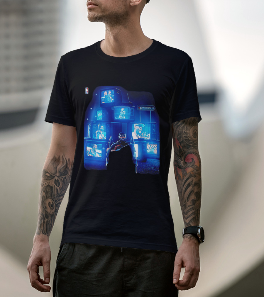 Philadelphia 76ers LeBron James NBA Collage TVs And Signs T-Shirt