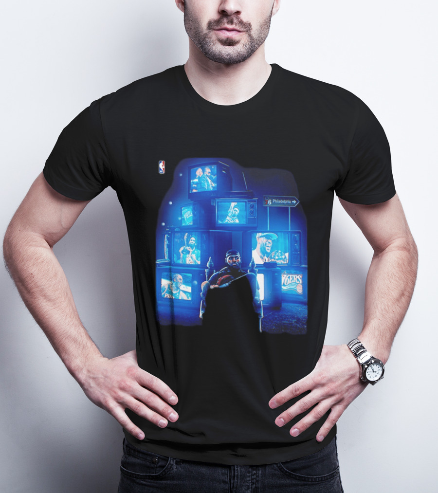 Philadelphia 76ers LeBron James NBA Collage TVs And Signs T-Shirt