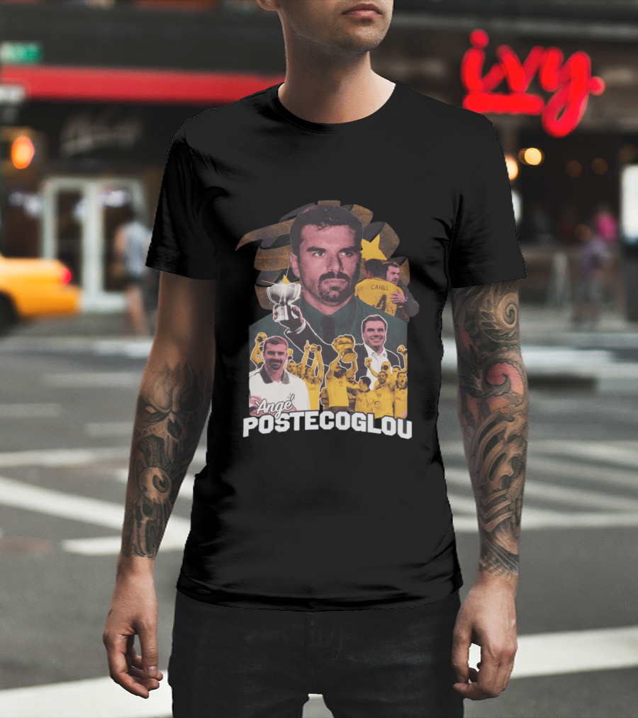 Ange Postecoglou Victory Celebration Collage Champions Cup Cahill T-Shirt