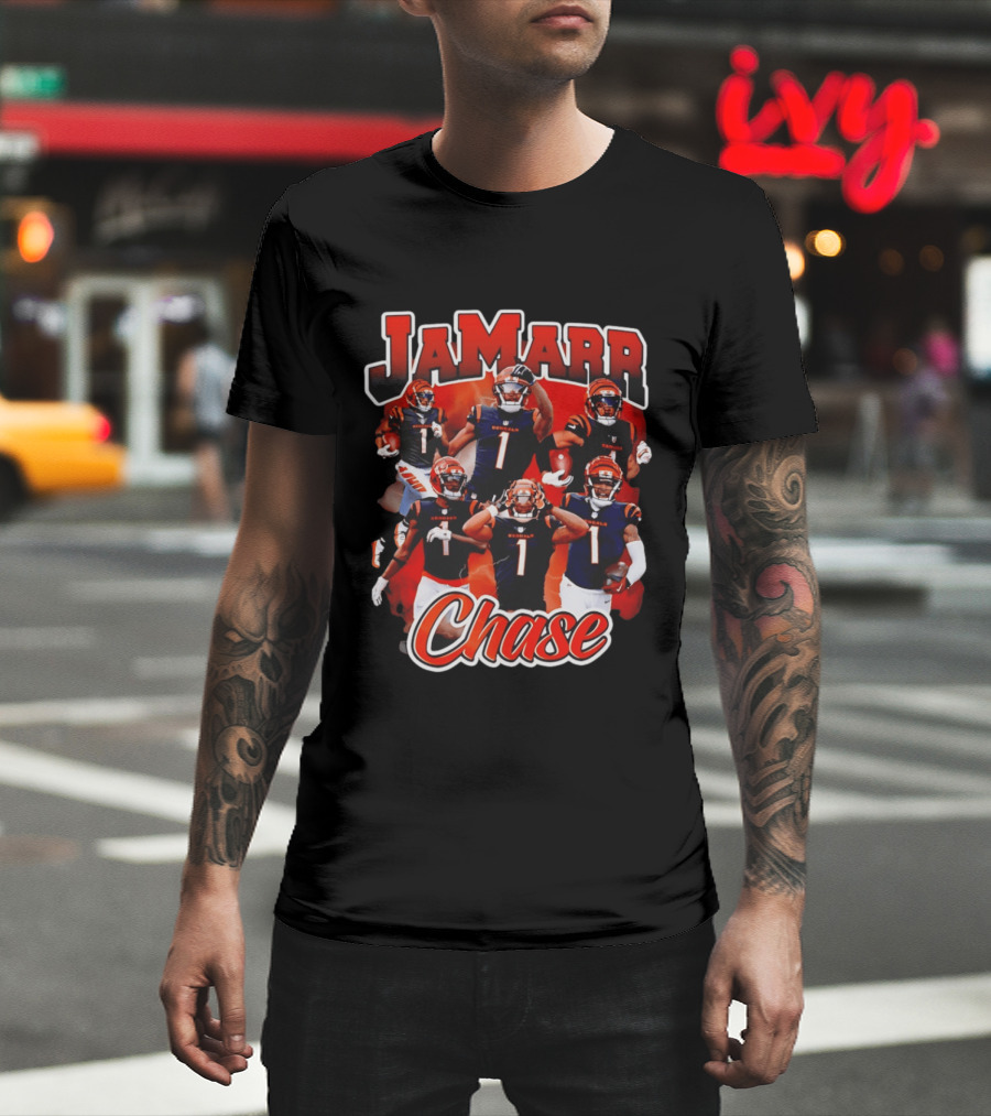 Ja'Marr Chase Cincinnati Bengals Collage Player 1 NFL Football Star T-Shirt