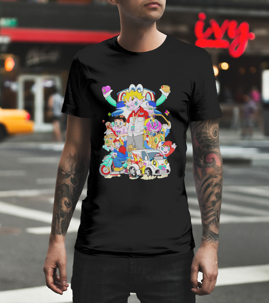 JNE Express Delivery Cartoon Characters And Van Fun Anime T-Shirt