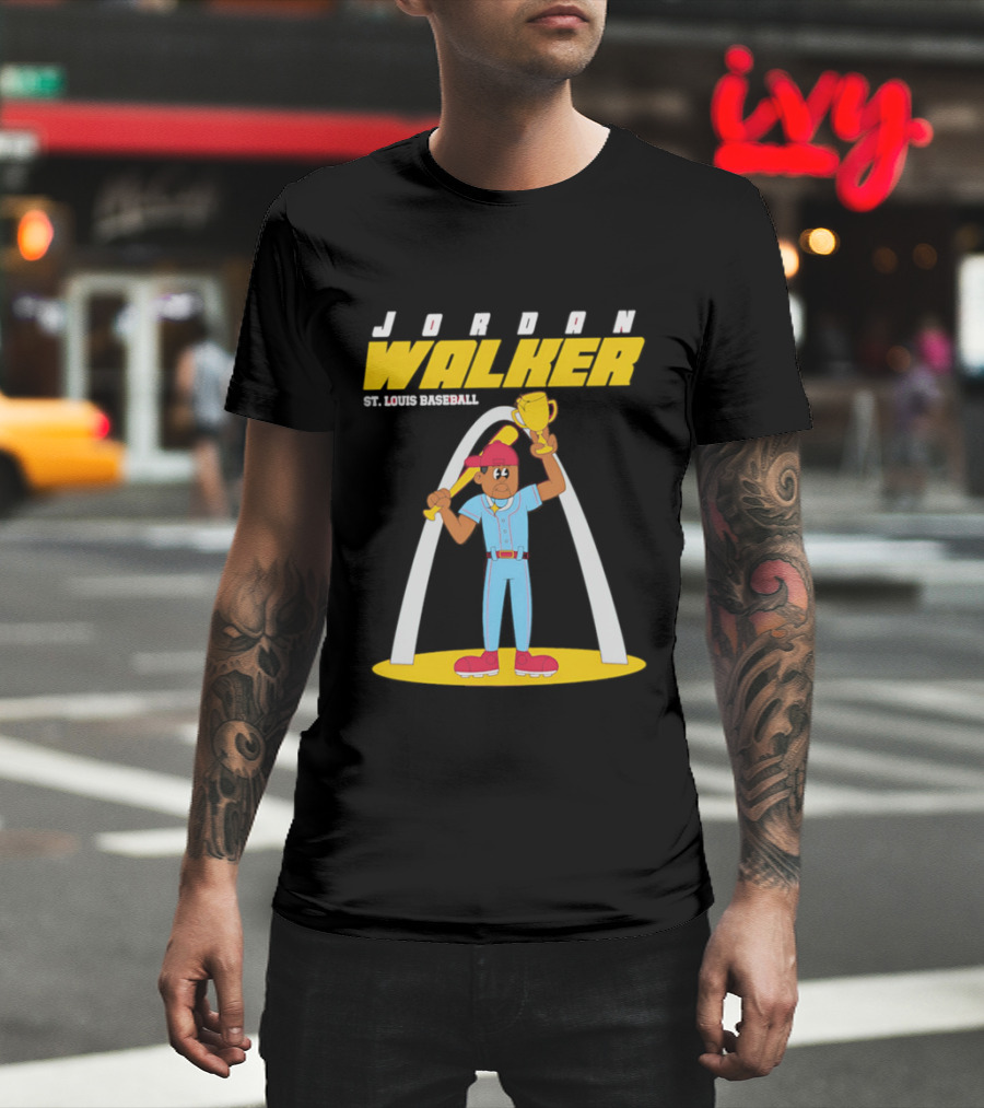Jordan Walker St. Louis Baseball Animated Trophy Celebration T-Shirt