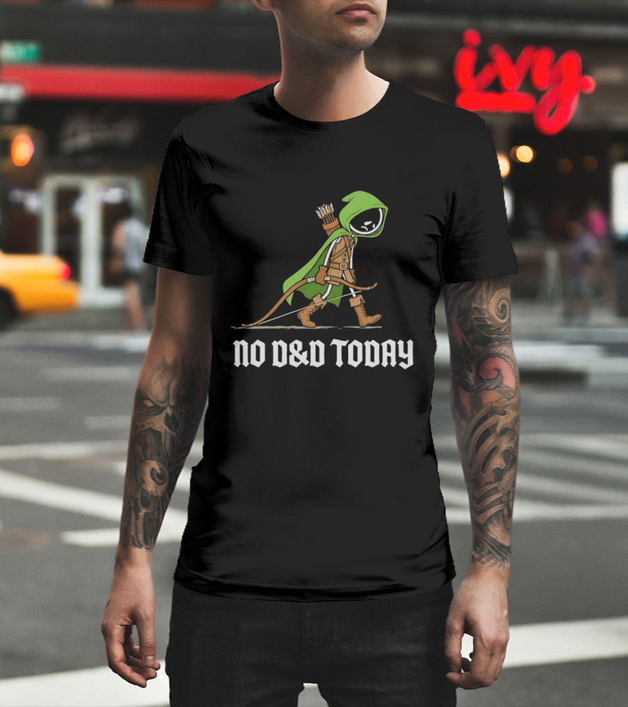 No D&D Today Ranger Cartoon Archer Green Hood Bow And Arrows T-Shirt