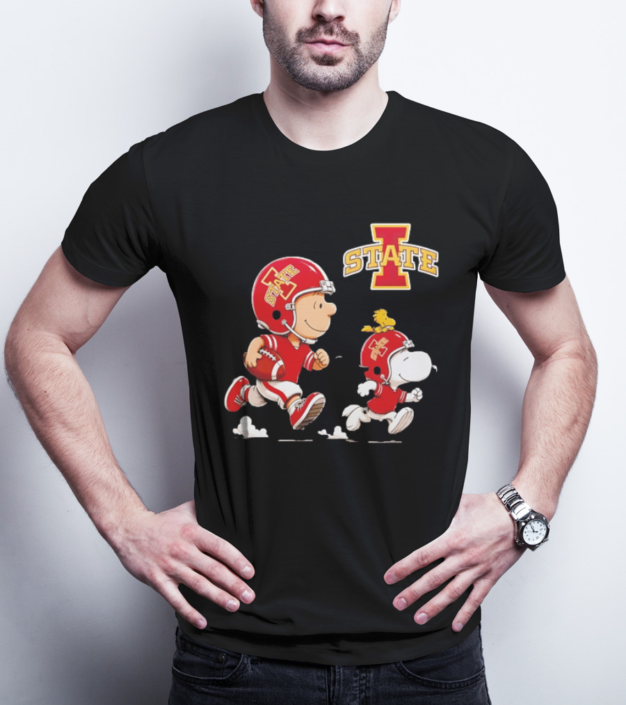 Peanuts Charlie Brown Snoopy Woodstock Running Football Iowa State T-Shirt