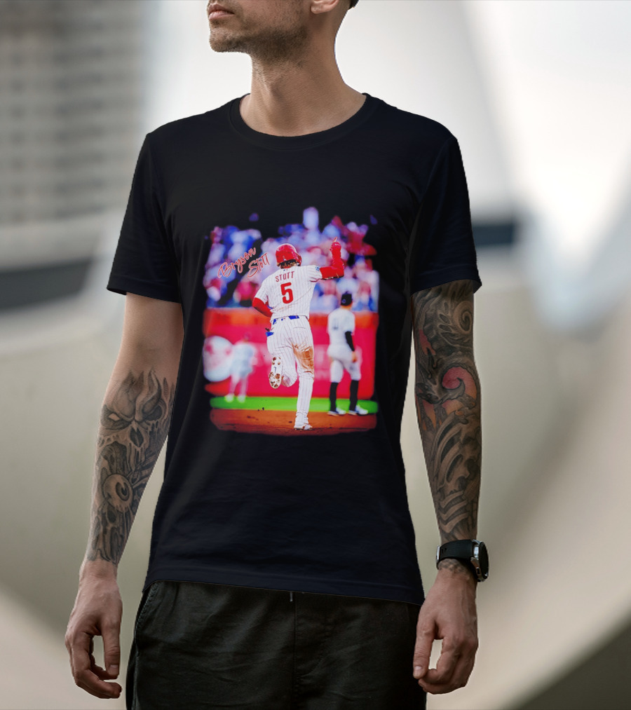 Philadelphia Phillies Bryson Stott 5 Baseball Game Action T-Shirt