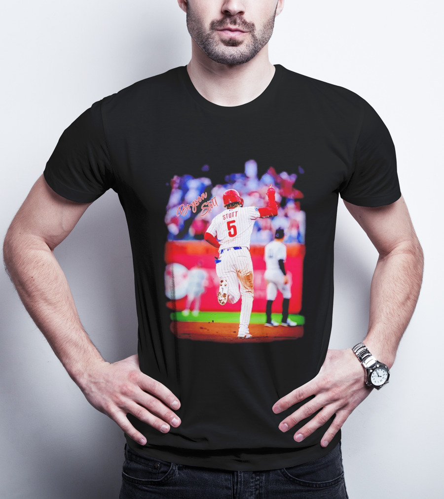 Philadelphia Phillies Bryson Stott 5 Baseball Game Action T-Shirt