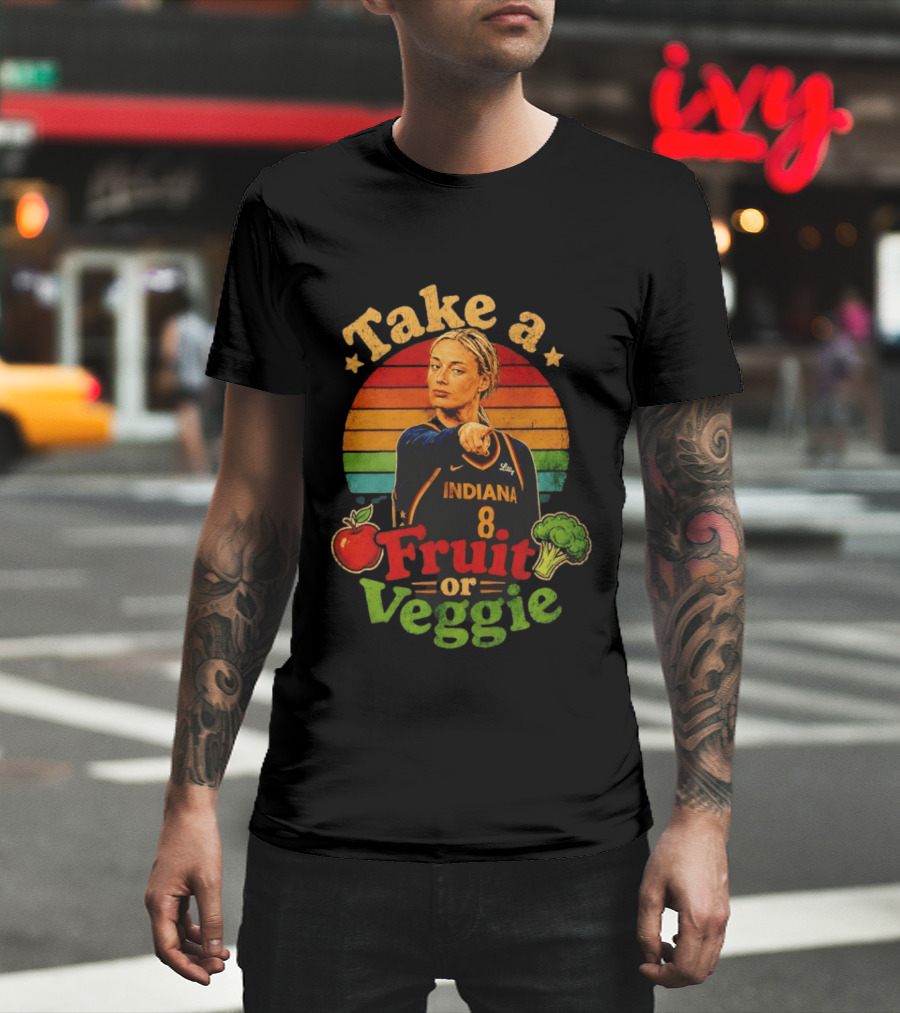 Sophie Cunningham Indiana Fever Take A Fruit Or Veggie Rainbow Stripes T-Shirt
