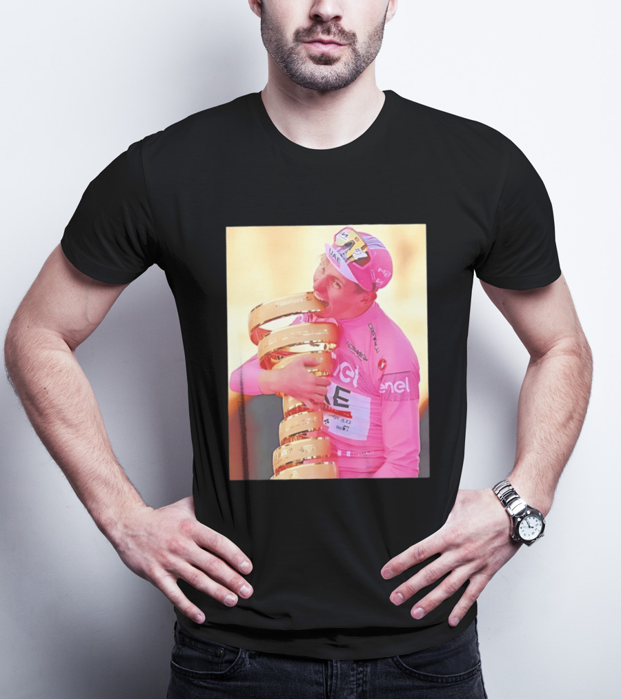 Tadej Pogačar Trophy Celebration UAE Pink Jersey T-Shirt