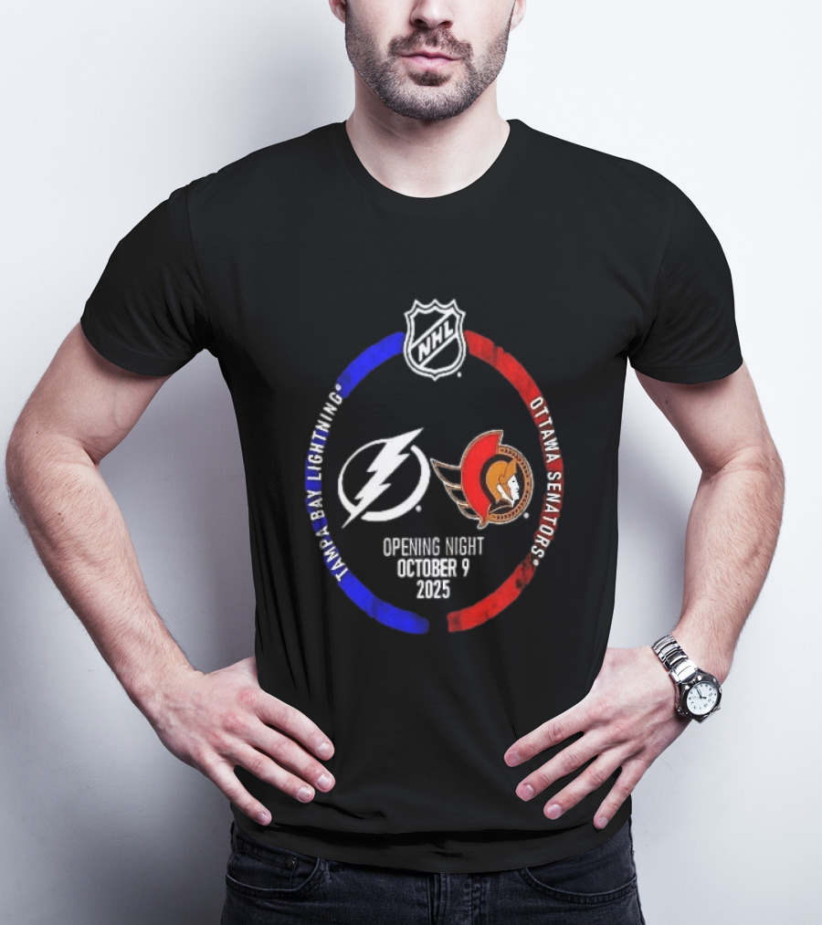 Tampa Bay Lightning Vs Ottawa Senators 2025 NHL Opening Night October 9 T-Shirt