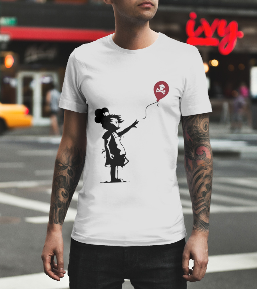 Baker Reaching For Cupcake And Crossbones Balloon Black Silhouette On Red T-Shirt