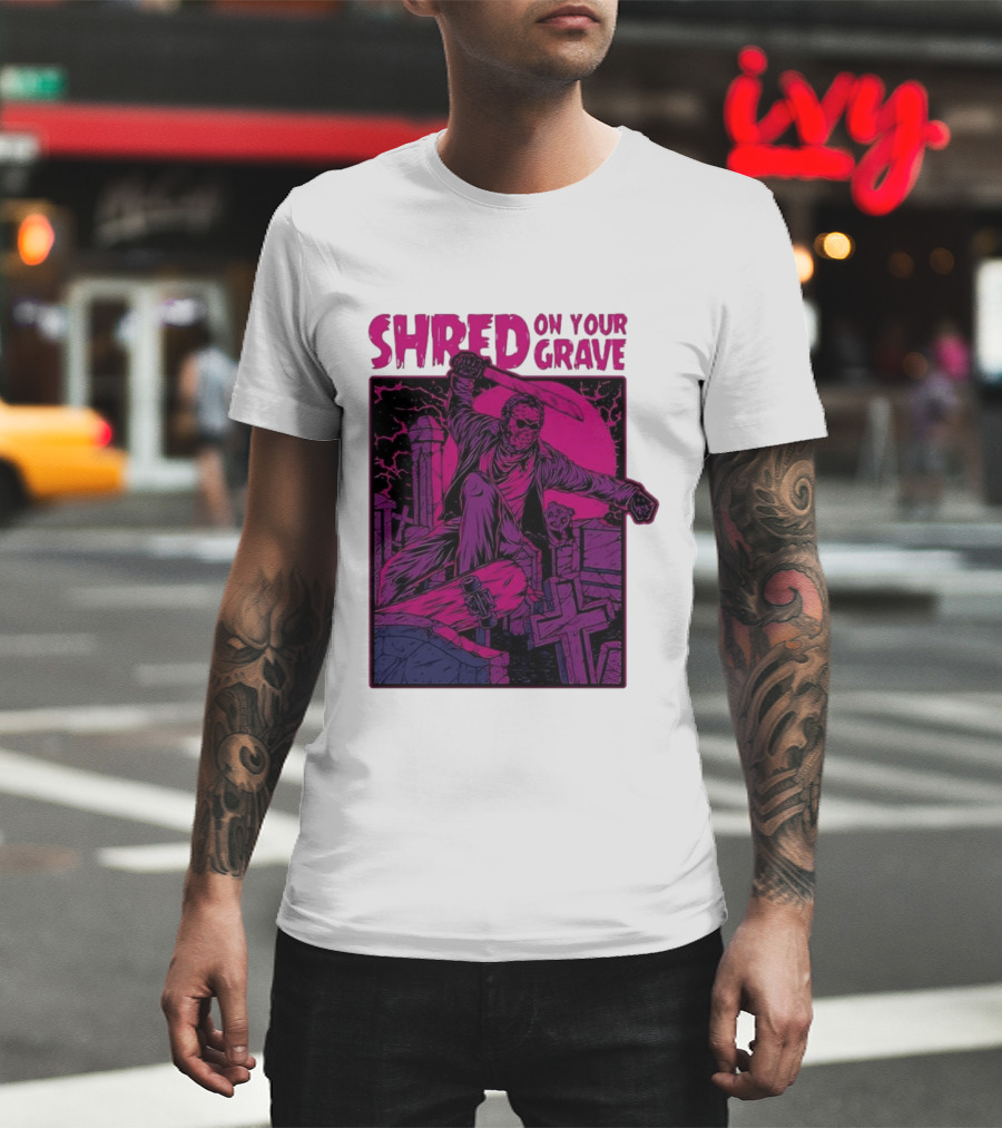 Shred On Your Grave Halloween Skateboarding Tombstones Horror T-Shirt